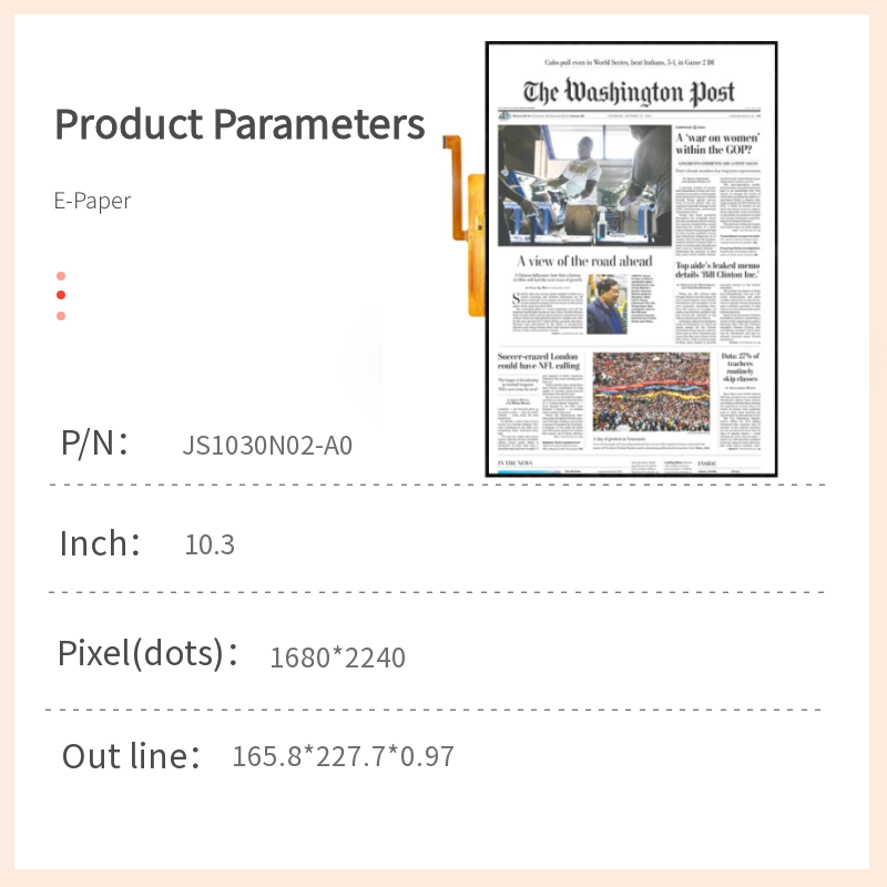 10.3‑Inch E‑Paper Display Module, Model: JS1030N02‑A0 – JICTECH Custom ...